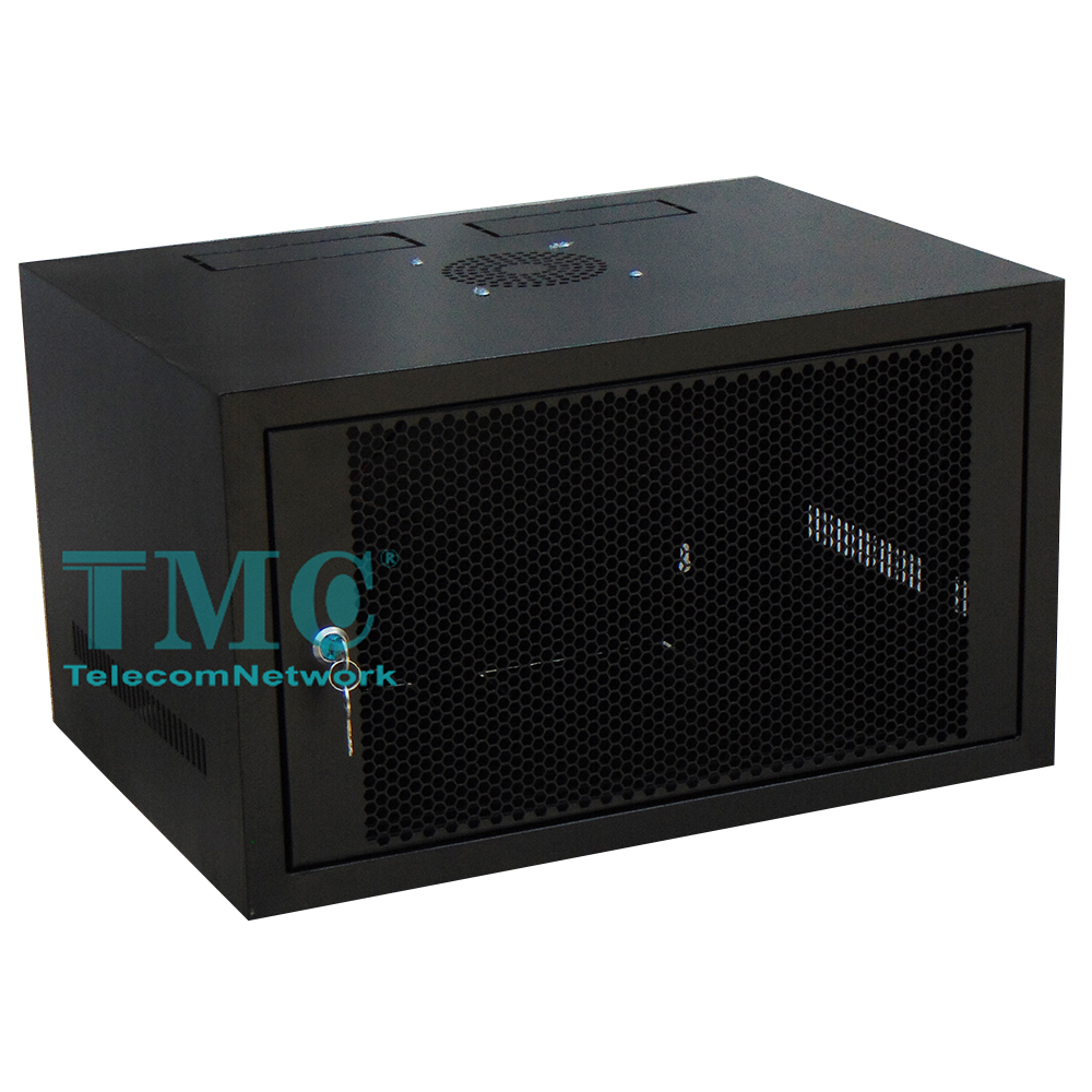 Tủ Rack, Tủ Mạng 6U Treo Tường Giá Rẻ TMC-6U D400, Cửa Lưới- Màu đen